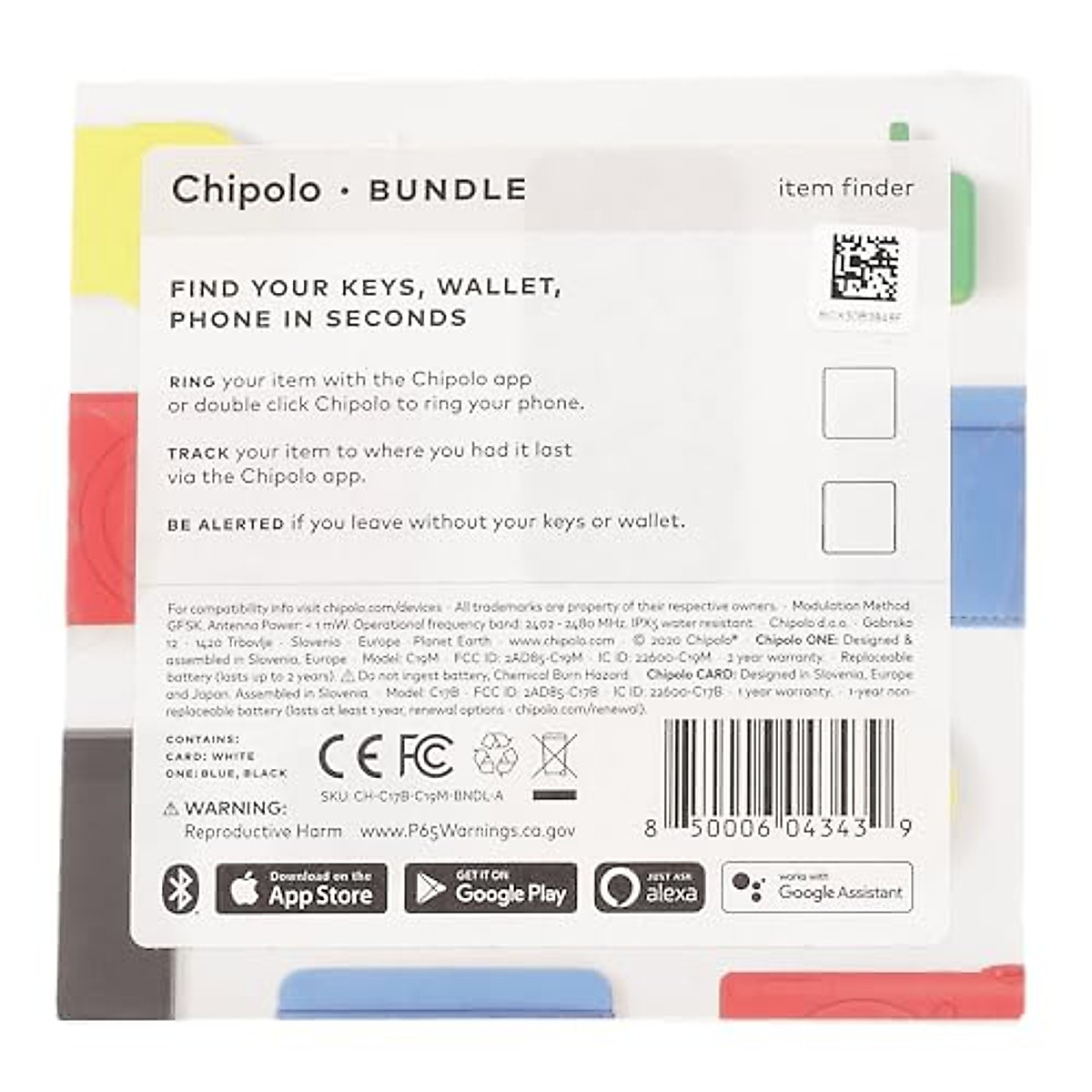 Chipolo ONE - Key Finder, Bluetooth Tracker for Keys, Backpack, Item Finder, Premium Features, Out of Range Alerts, Works with Chipolo app (iOS & Android Compatible) (2X ONE + 1x Card)