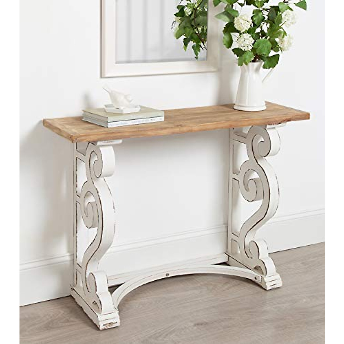 Kate and Laurel Wyldwood Country French Solid Wood Console Table - Rustic/White Legs - Natural Wood Top