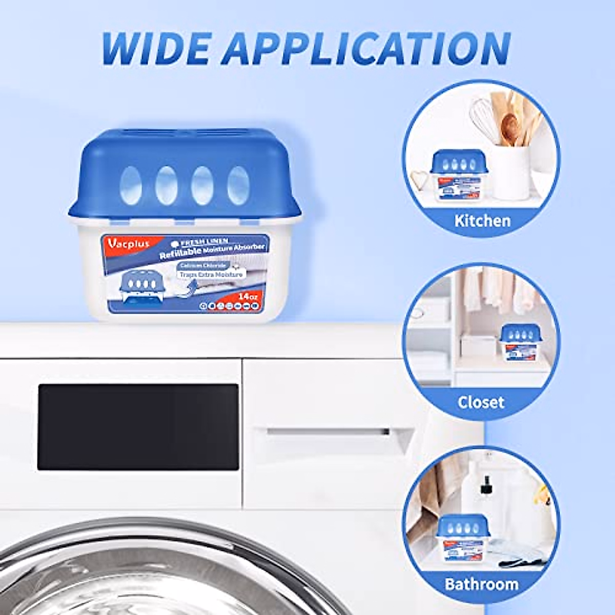 Vacplus Moisture Absorbers, Reusable Dehumidifiers for Closet, Moisture Absorbers for Rooms with Visible Dehumidification, Humidity Absorber Boxes & Odor Removers, 14OZ, 4 Pack (Linen Scent)