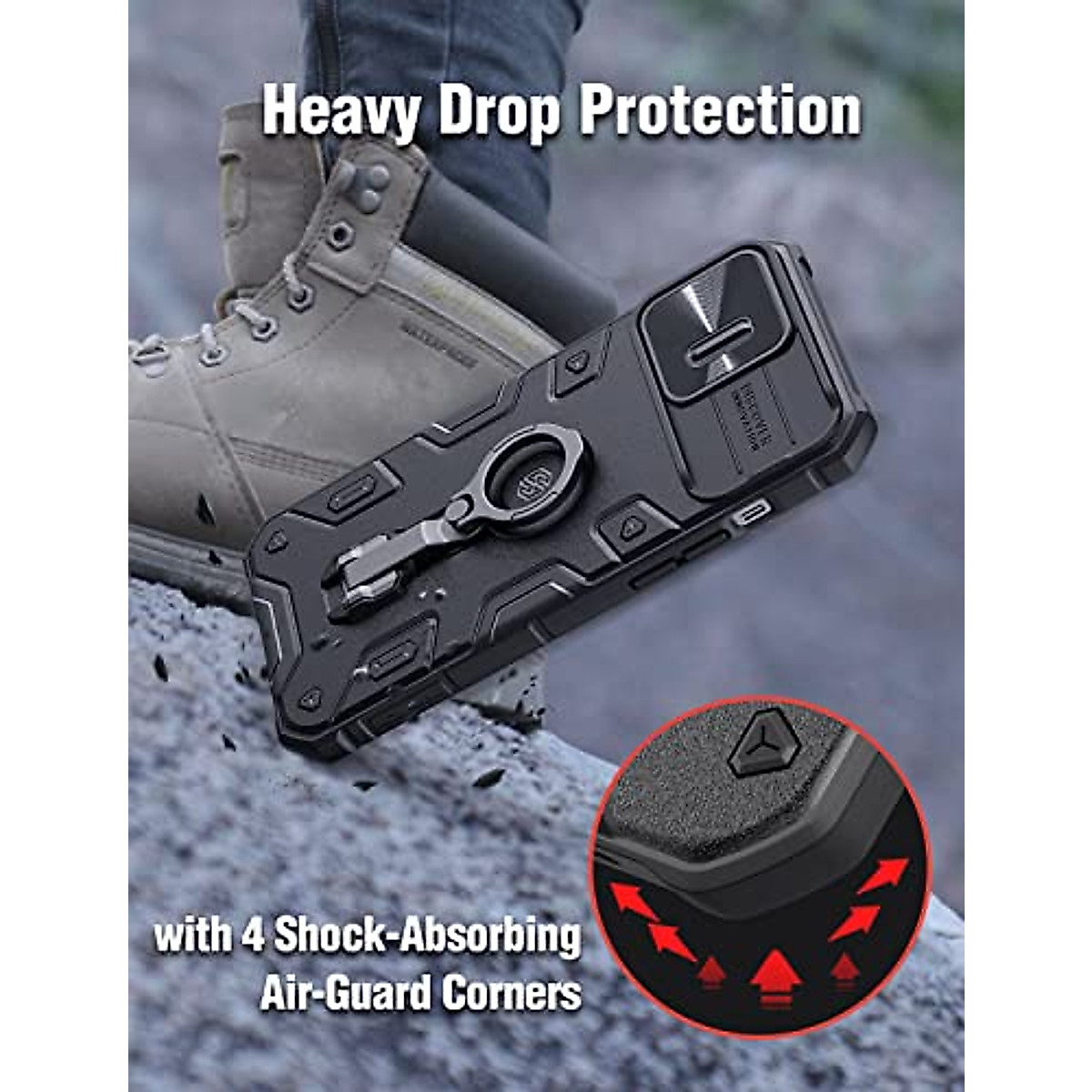 Nillkin for iPhone 14 Pro Max Case Stand, [Built in Kickstand & Slide Camera Cover] Military Grade Drop Protection Shockproof Hard PC Heavy Duty Bumper Phone Case for iPhone 14 Pro Max 6.7'' Black