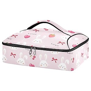 Kcldeci Insulated Thermal Food Carrier Insulated Casserole Carrier for Hot or Cold Food,Rabbit Cherry Strawberry Insulated Tote Bag for Potluck Cookouts Parties Picnic,Lasagna Lugger