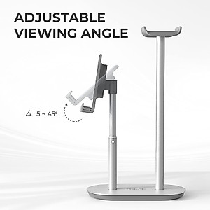 havit Cell Phone and Gaming Headset Stand, Headphone Holder, Adjustable Phone Stands, Aluminum Desktop Headphone Holder for Desk, for 0.55'' Thick Smartphone Kindle Tablet