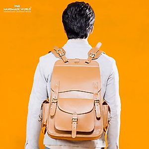 Handmade World Vintage Full Grain 20 Inch Black Leather Laptop Large Backpack Casual Bookbag Daypack Camping Travel Rucksack Knapsack