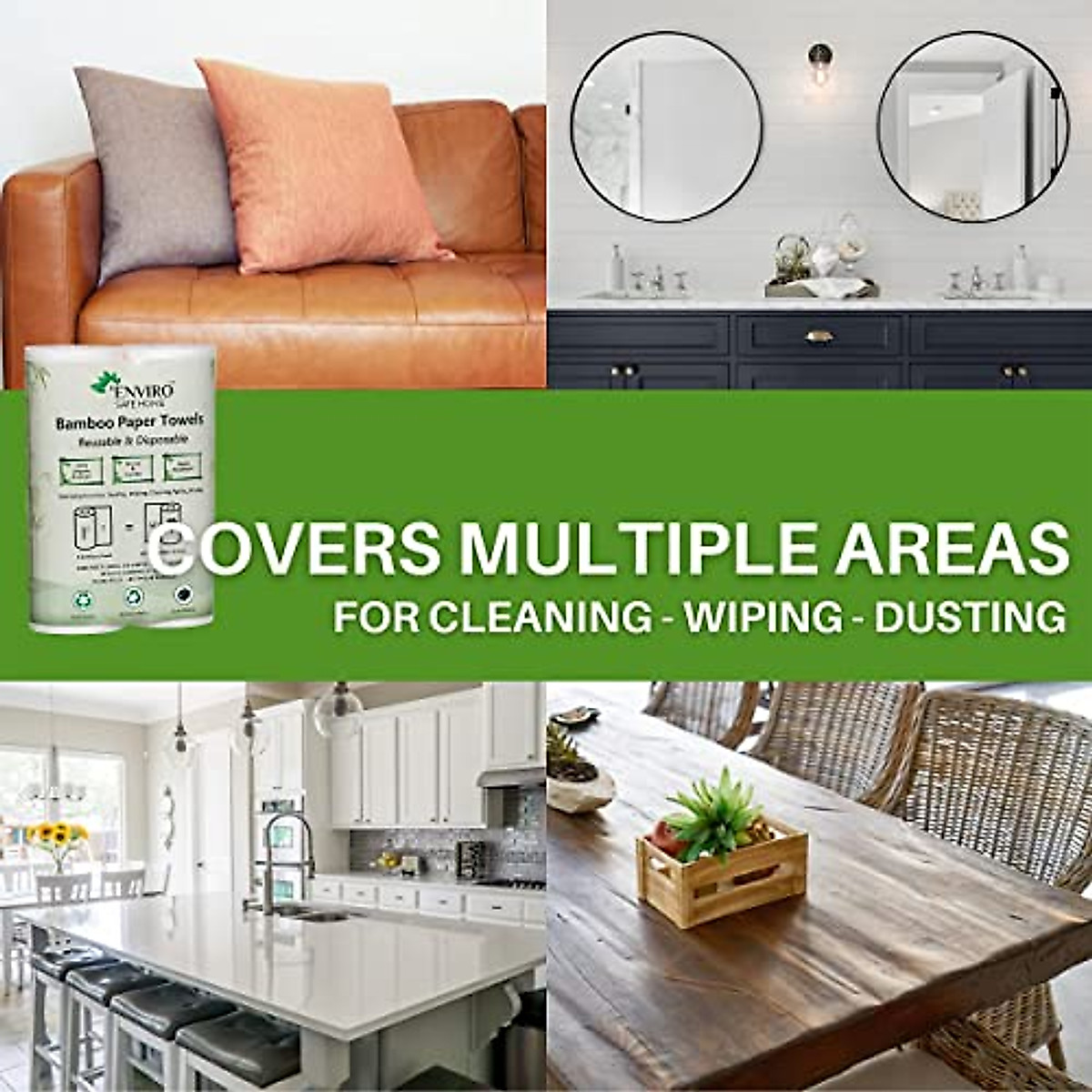 Enviro Safe Home Reusable Bamboo Paper Towels Washable Paper Towels 2 Rolls 100 Sheets - Compostable, Eco Friendly, Disposable, Tree Free Kitchen Paper Towel