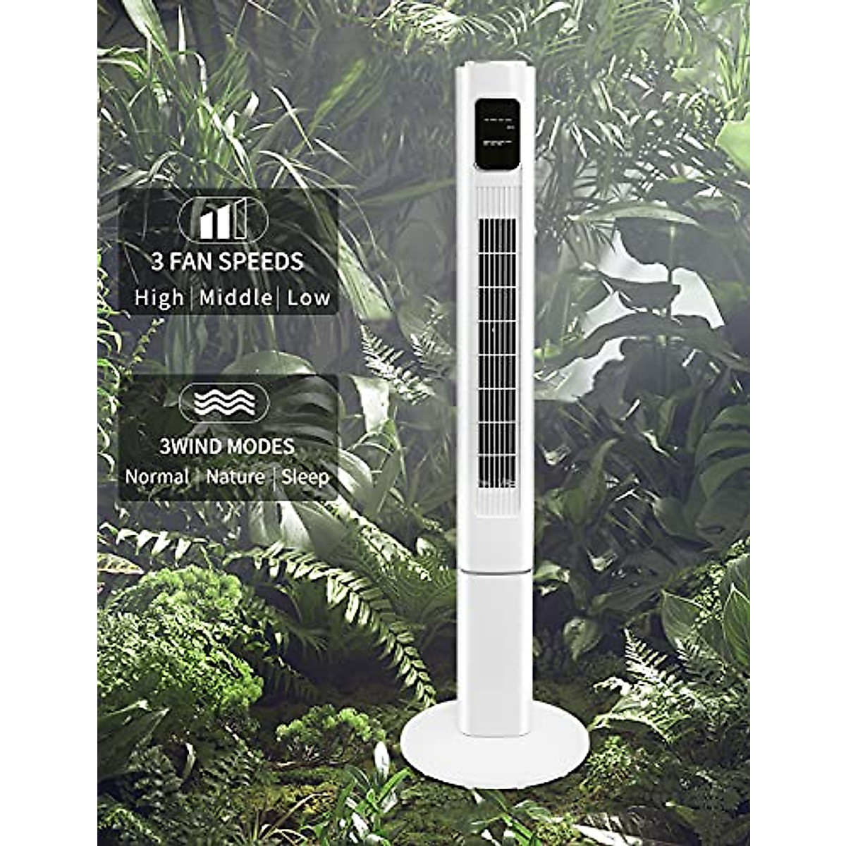 R.W.FLAME Household Tower Fans with Remote,47" Oscillating Cooling Fans Built-in Timer Portable Floor Fan, 3 Modes 3 Speeds (White, 47")