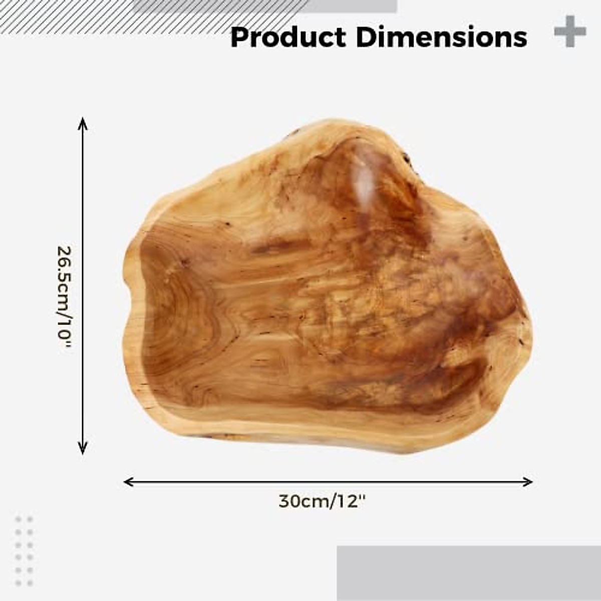 Homaisson 12''x10'' Decorative Wooden Bowl, Natural Handmade Wavy Live Edge Bowl for Dining Room Kitchen Table Home Decor, Farmhouse Wooden Fruit Bowl, Decorative Bowl for Nuts Keys Jewelry Display