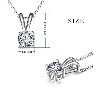 LONAGO 925 Sterling Silver 5A Cubic Zirconia Necklace Solitaire Pendant Necklace for Women (1.0 Carats Round CZ Pendant Necklace)