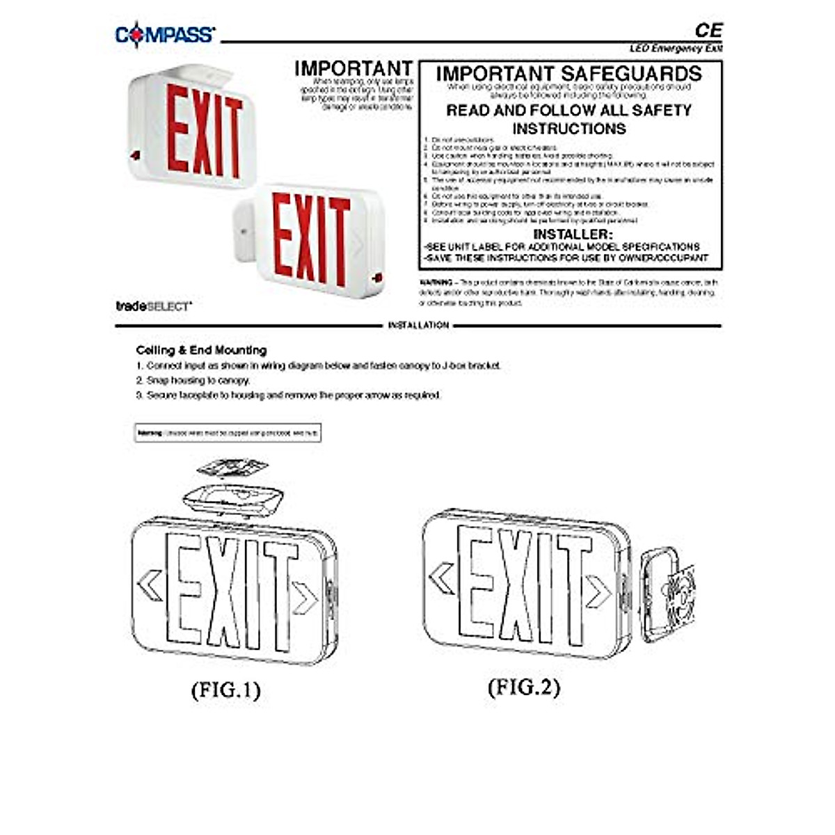 HUBBELL CER LED Emergency exit Sign, 11.6 in x 2 in x 8.2 in, White