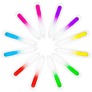 Honoson 24 Pcs Crystal Glass Nail Files Czech Glass Fingernail Files Professional Manicure Tool for Natural Nails, Gradient Rainbow Color Buffer Nail Care for Salon Gift, 9 x 1 x 0.3 cm(Classic Color)