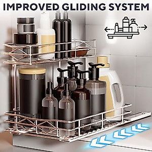 KOMFORA Cabinet Pull Out Organizer Shelves - 2-Tier Kitchen Under Sink Organizer - Heavy-Duty Cabinet Slide Out Drawer - Perfect Under Counter Organizer and Storage To Save Space