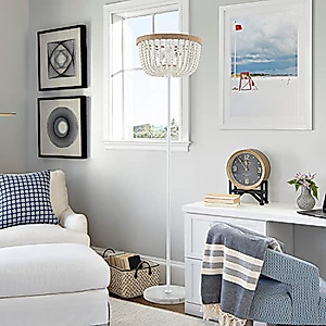 VILUXY Boho Floor Lamp with White Wood Beaded Shade for Bedroom, Living Room, Girl Room 3-Light