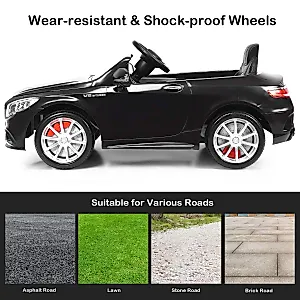 Costzon Ride On Car, 12V Licensed Mercedes Benz Battery Powered Electric Vehicle w/Remote Control, 3 Speeds, LED Lights, Music, Horn, MP3/USB/TF, Ride On Power Wheel for Kids (Black)