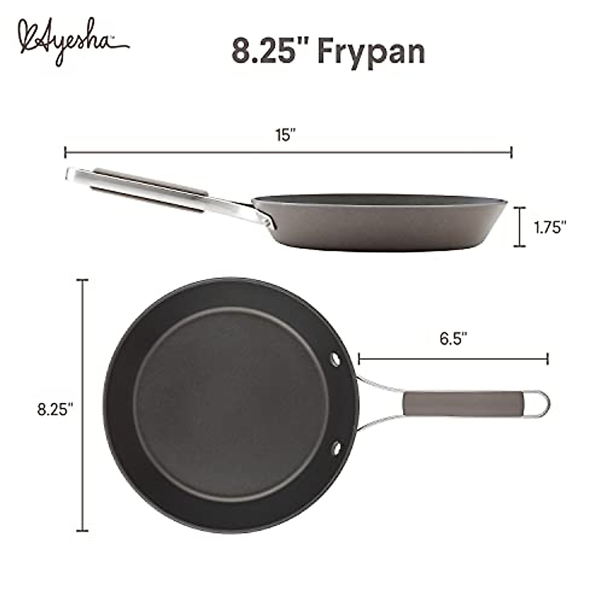 Ayesha Curry Kitchenware Ayesha Curry Hard Anodized Collection Nonstick Frying Pan, 8.25-Inch, Charcoal