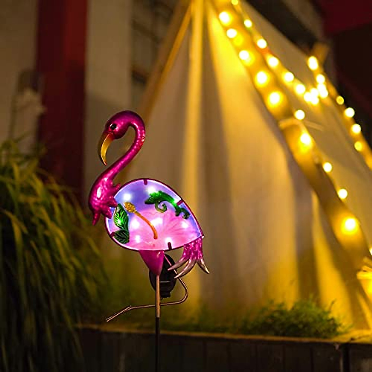 RUILAIYA Flamingo Solar Pathway Lights Outdoor,Garden Stake Decorative Yard Art Metal& Glass Waterproof for Patio Lawn Pathway-8 Lumens