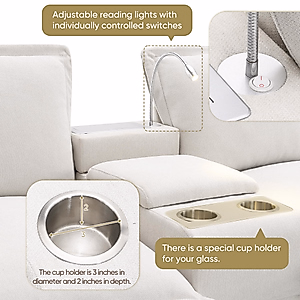 109x57 Inches Chenille Cloud Sectional Sofa Couch with Movable Ottoman, 2 USB Charging Port,Reading Light, Cup Holder,Reading Light,4 Seater Sofa Loveseat for Modern Living Room and Apartment,Beige