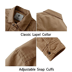 WenVen Men's Flat Collar Casual Cotton Outfit Jacket (Khaki, M)