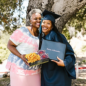 Disposable Food Trays 2023 Graduation Party Supplies Graduation Congrats Grad Paper Food Trays 30 Pcs Disposable Food Holders for Popcorn Nacho Black and Gold Graduation Party Decorations