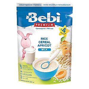Bebi Premium RICE APRICOT 200g From 4 Months - Ziplock Packaging NO GMO NO Palm Oil, Baby Kasha Milk Cereal for Babies, Imported From Europe