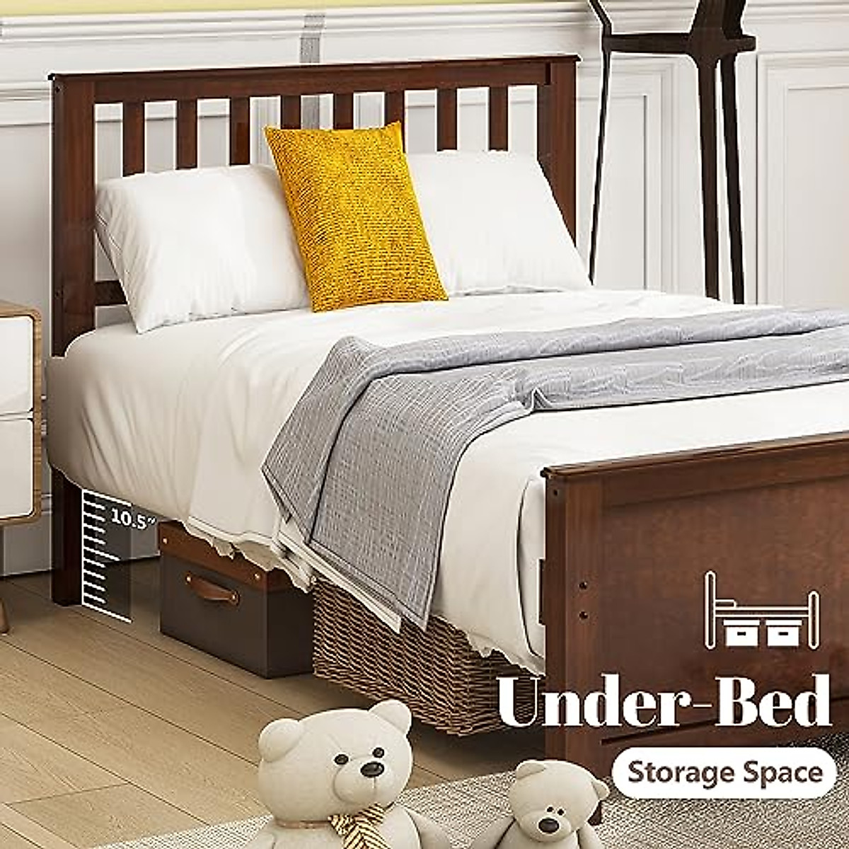 Merax Twin Size Platform Bed, Wood Twin Bed Frame with Headboard, Footboard and Wood Slat Support, No Box Spring Needed, Walnut