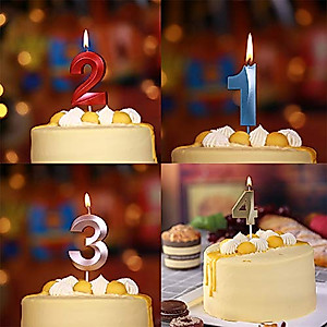 2.76'' Extended XXL Large Gold Glitter Happy Birthday Long Numbers Candles 3D Design Cake Topper Decoration for Adults/Kids Party Wedding(Blue, 3)
