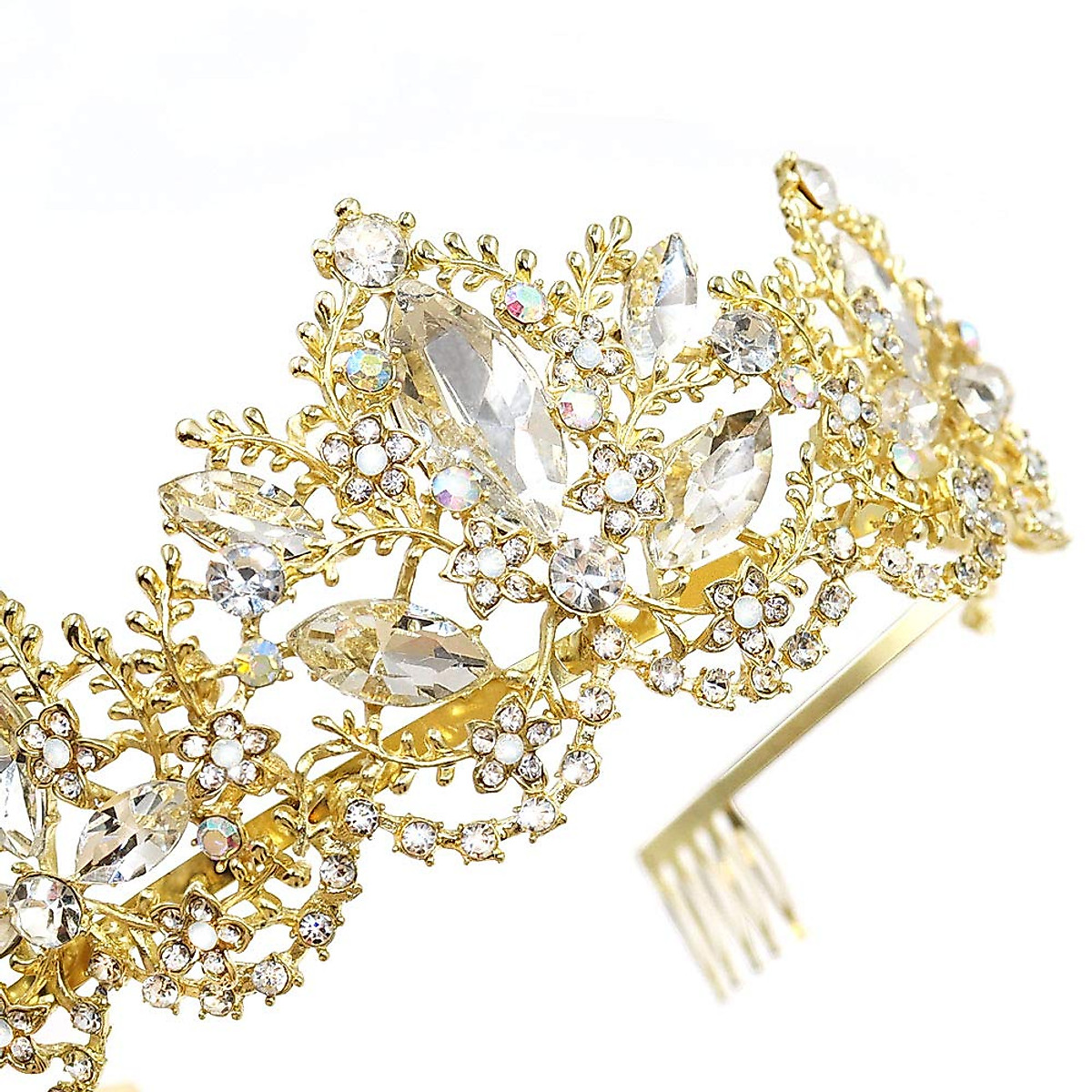 NODG Gold Tiaras Crowns for Women Girls Tiara with Comb Baroque Crystal Crowns for Bridal Queen Princess Girls at Wedding Birthday Pageant Party