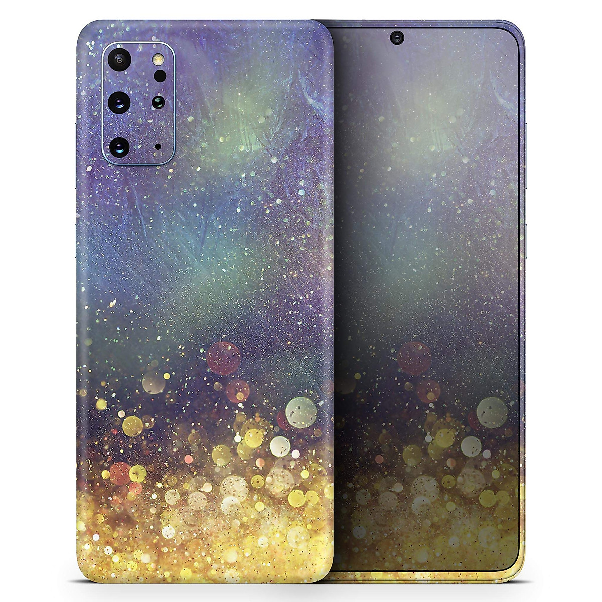 DesignSkinz Unfocused Multicolor Gold Sparkle Protective Vinyl Decal Wrap Skin Cover Compatible with The Samsung Galaxy S20 (Screen Trim & Back Glass Skin)