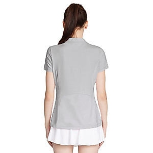 LastFor1 Women's Golf Polo Shirt Short Sleeves UPF 50+ Tennis Tops Active T-Shirt Quick Dry Zip Up Running Shirts Light Grey L