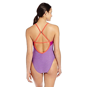 Speedo Women's Heathered Clip Back One-Piece Swimsuit, Vivid Violet, 14