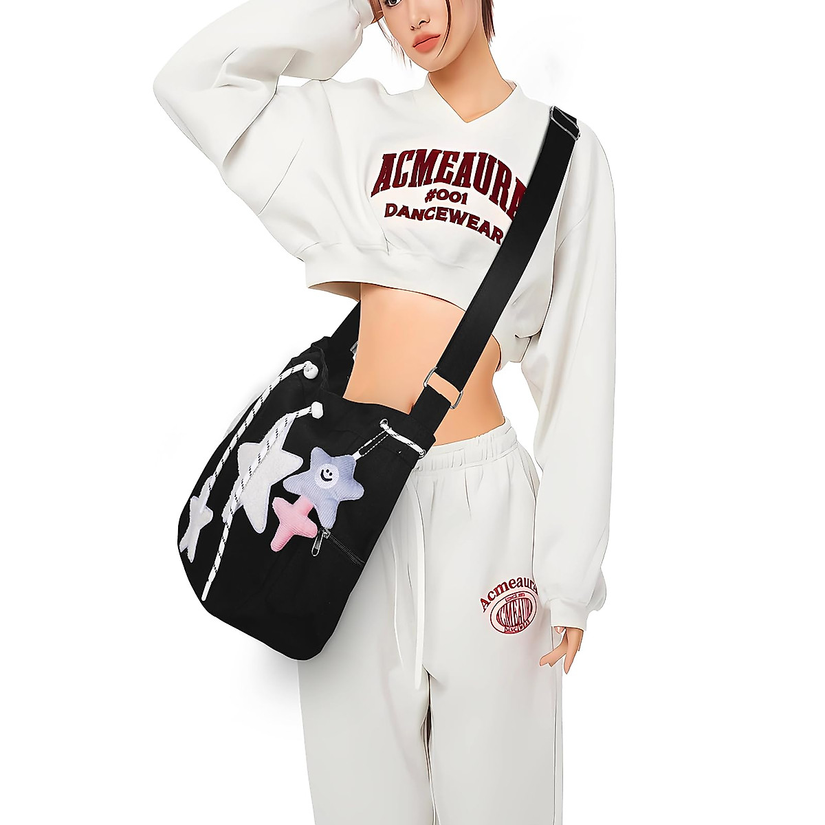 Y2K Star Tote Bag for Women, Emo School Grunge Bag Aesthetic, Cute Corduroy Shoulder Purse, Lightweight and Spacious Kawaii Tote Hobo Bag for Teen Girl