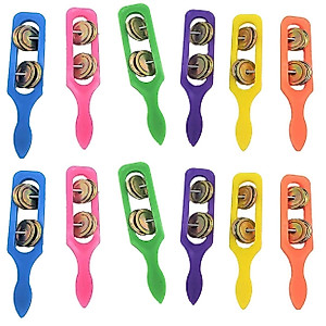 12 Cymbals With Plastic Handles (5") Kids Party Supplies, Preschool Musical Instruments, Noisemakers (12 Pack) multicolor