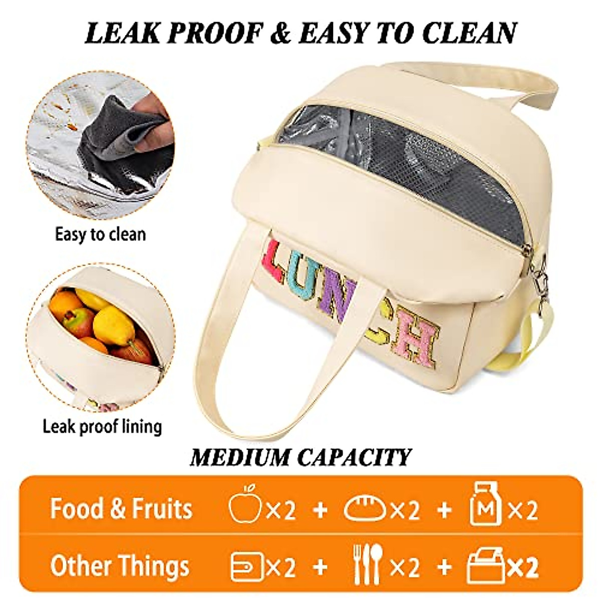 LUCKIPLUS Lunch Bag for Women Personalized Insulated Lunch Box for Adults with Adjustable Shoulder Strap Reusable Freezable Lunchbox Cooler Tote for Office Work Picnic Beach (Beige)