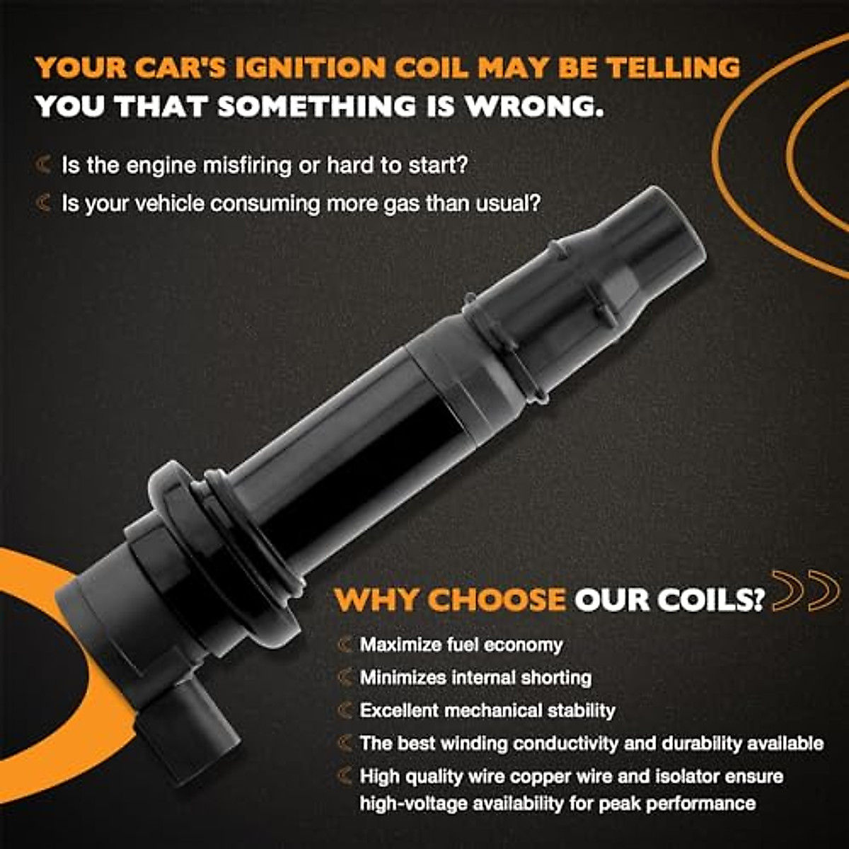 Ignition Coil Pack 4pcs Compatible with Yamaha 2003-2007 YZF R6| 2002-2006 YZF R1| 2006-2014 FZ1 & More Replaces# F6T558, 5VY-82310-00-00