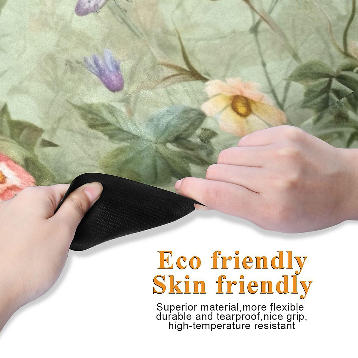 GOODOLD Flower and Bird Green Yoga Mat, 71 x 26 Inch Non-slip Yoga Mats Folding Travel Exercise Mat Indoor Outdoor Gym Pilates with Storage Bag for Women Men