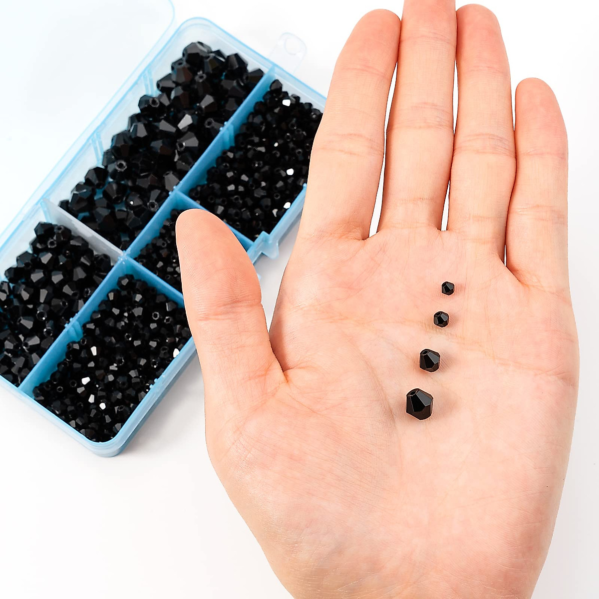 Bicone Crystal Beads for Jewelry Making, Lot 850pcs 3mm 4mm 6mm 8mm Black Faceted Bicone Shaped Glass Beads for DIY Craft Bracelets Necklaces Earrings Suncatcher Beading