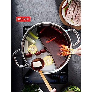Shabu Shabu Hot Pot. 304 Premium Stainless Steel Hot Plate Cookware Set Ramen Cooker, Hot Pot Soup Base Korean BBQ Multi Cooker Stainless Steel Pot Set, 11"(28cm) Pot with Divider