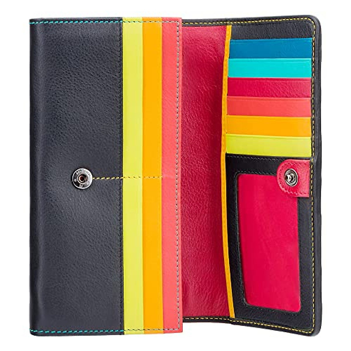 Visconti STR4 Women's Secure RFID Blocking Large Leather Trifold Clutch Wallet Purse - Black Multi