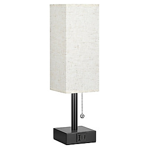 Aooshine Bedside Table Lamp with 3 Levels Brightness - 2700/3500/5000K Small Lamp with USB C+A Ports, Nightstand Light with 3 Color Modes by Pull Chain, Bedroom Lamp for Living Read(LED Bulb Included)