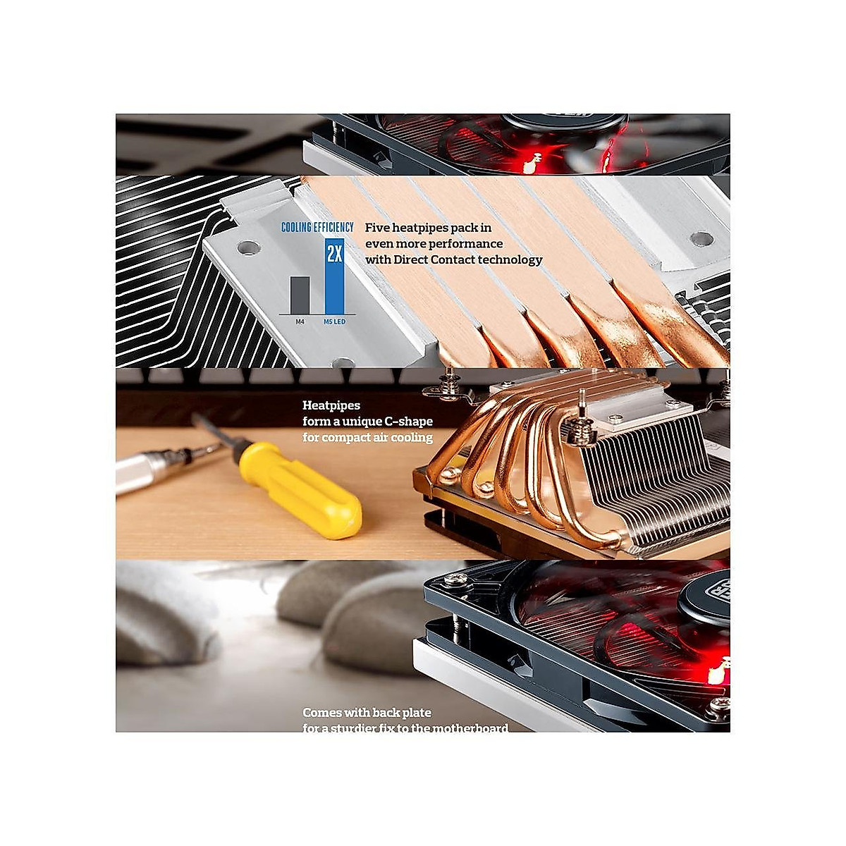 Cooler Master GeminII M5 LED - 2U Low Profile CPU Cooler with 5 Direct Contact Heatpipes & XtraFlo 120 Slim Fire Red LED PWM Cooling Fan for Intel AMD RR-T520-16PK (GeminII M5)