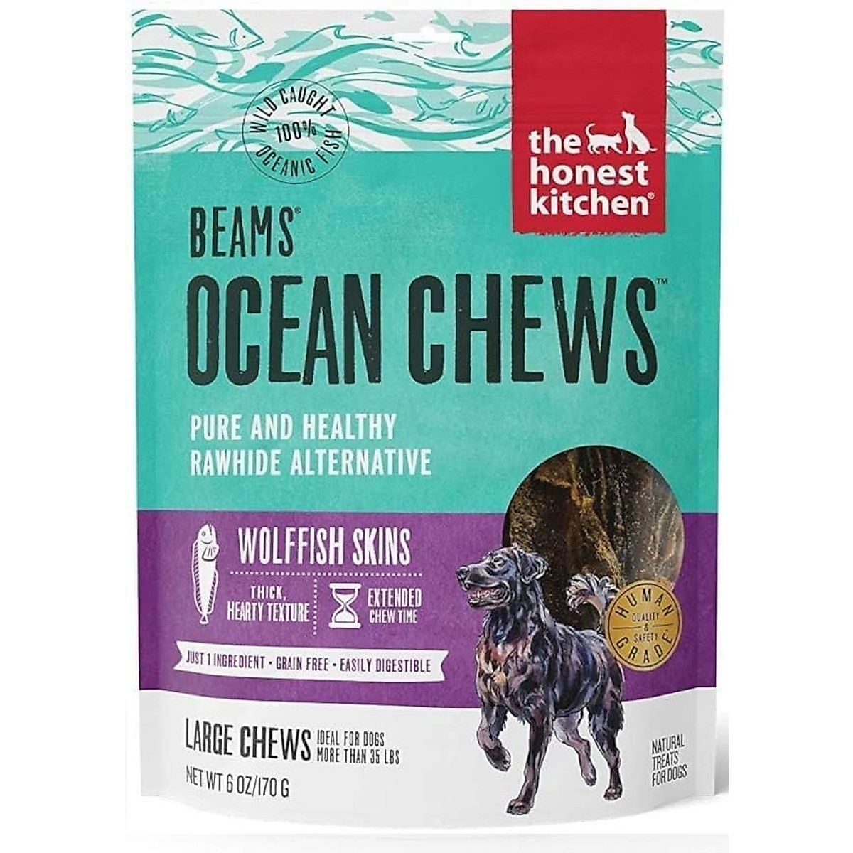 Aurora Pet Bundle (3) Ocean Chews Wolfish Skins Dehydrated Dog Treats (6-oz Each) with AuroraPet Wipes
