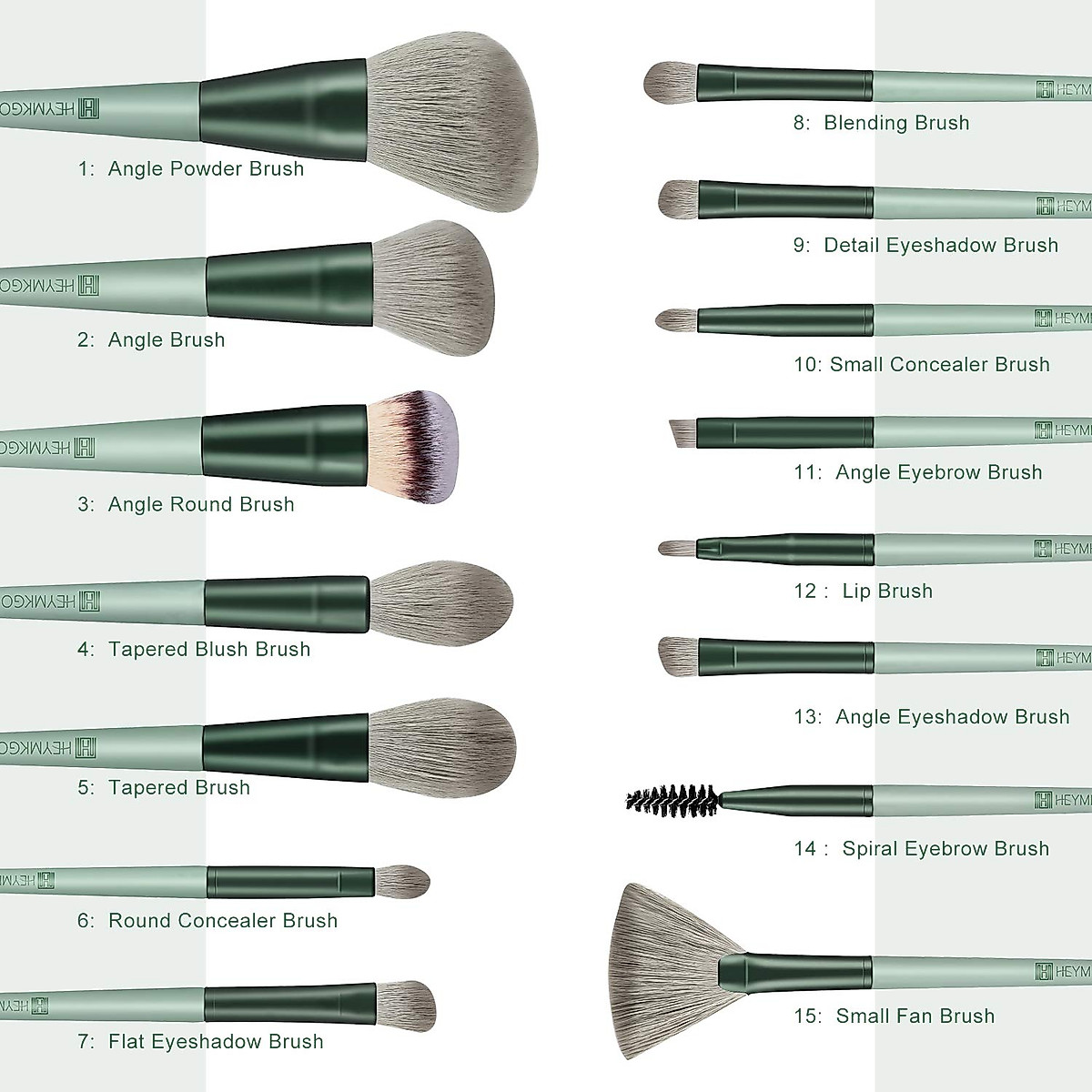 HEYMKGO 15Pcs Makeup Brushes Makeup Brush Set Premium Synthetic Bristles Conical Handle Kabuki Foundation Face Brushes for Liquid Powder Buffing Blending Contouring With Travel Storage Bag