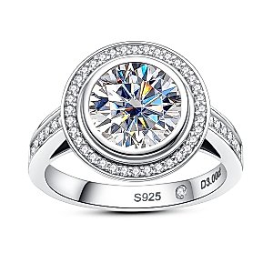 Raivari Moissanite Engagement Rings, 3.5CTTW Bezel Setting Round Lab Created Diamond Promise Rings in 14K White Gold Plated Sterling Silver, Anniversary Rings for Women9