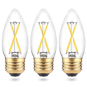 B11 E26 Candelabra LED Bulbs 25 Watt Equivalent, Dimmable LED Chandelier Light Bulbs, Soft White 3000K, 2W 200LM, Decorative Candle Filament Bulb for Ceiling Fan Pandent Lights, 3-Pack