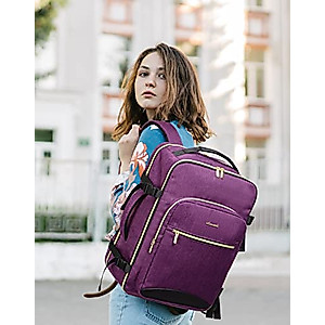 LOVEVOOK Large Travel Laptop Backpack Women, 40L Flight Approved Carry on Backpack Waterproof 17.3inch Luggage Daypack Business Weekender Overnight Backpacks Bag with 3 Packing Cubes, Purple