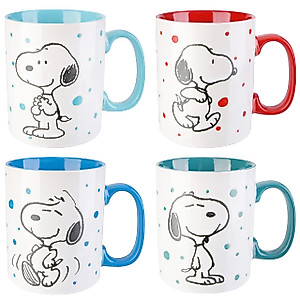 Peanuts Snoopy Freckled Joy 15oz Mugs, Stoneware, 4-Pack, Assorted Colors