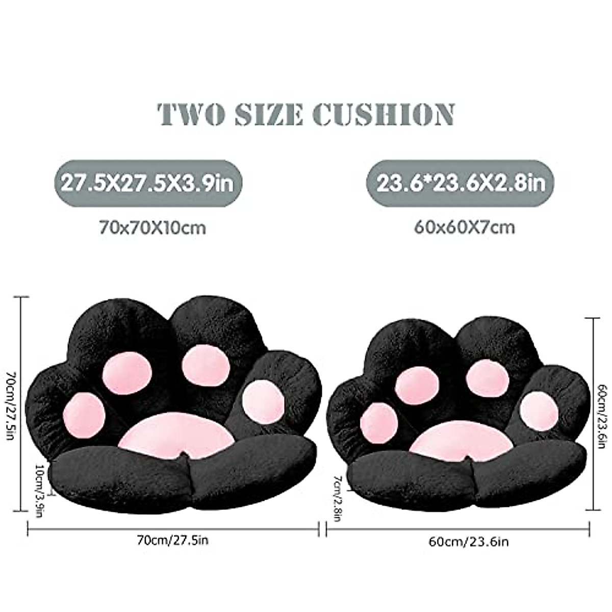 Cushion,Cat Paw Cushion Cute Chair Seat Cushion Lazy Sofa Cushion Outdoor Decoration Warm Floor Cushion Skin Friendly Warm Mat (60x60cm, Black)