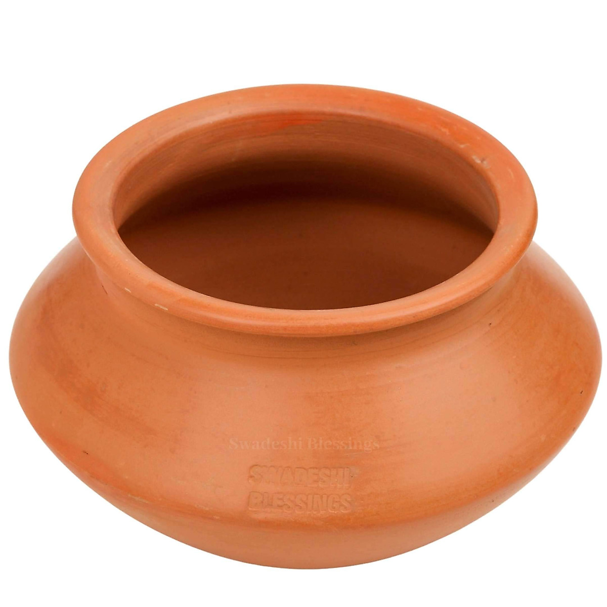 Swadeshi Blessings HandMade Exclusive Range Unglazed Earthen Handi/Mitti Ke Bartan/Mud Handi/Clay Pot with Lid for Serving & Tableware Use (with Stone Finished Mirror Shine) (600 ml)