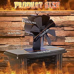 8 Blades Heat Powered Stove Fan - Eco Wood Burning Fireplace Fan Circulates Warm Air, Gas/Pellet/Wood/Log Stoves with Thermometer