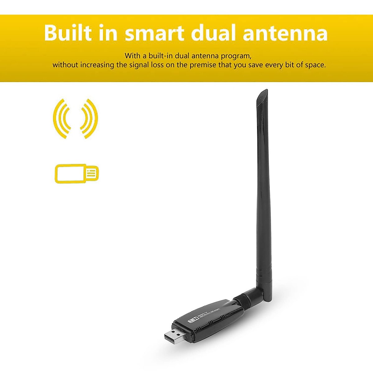 Zyyini WiFi Adapter Card Receiver, 300Mbps USB2.0 W60 5DB RTL8192EU Portable WiFi Adapter Card with Antenna,for Android, for Linux, for Windows XP, for Win7, for Win8, for Win10 Systems