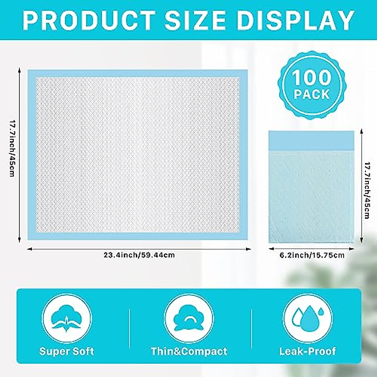 100 Pack Disposable Changing Pad,High Absorbent Diaper Changing Pads,Waterproof Leak Proof Baby Disposable Underpads Incontinence Bed Pads,Breathable Chucks Pads for Adult Child Baby Pets,18X24inch