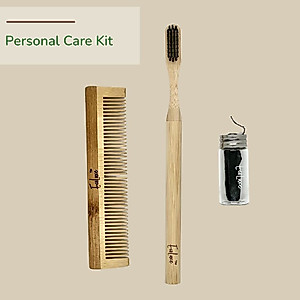 EcoLuxe Outdoor Camping Dinnerware Bundle, Tea Infused Tumbler, Plate, 6 Utensils with Case, Bamboo Toothbrush with Replaceable Bristle, Organic Floss, Comb, 12 Items
